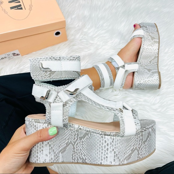Shoes | Grey Snake Skin Platform Sandal | Poshmark